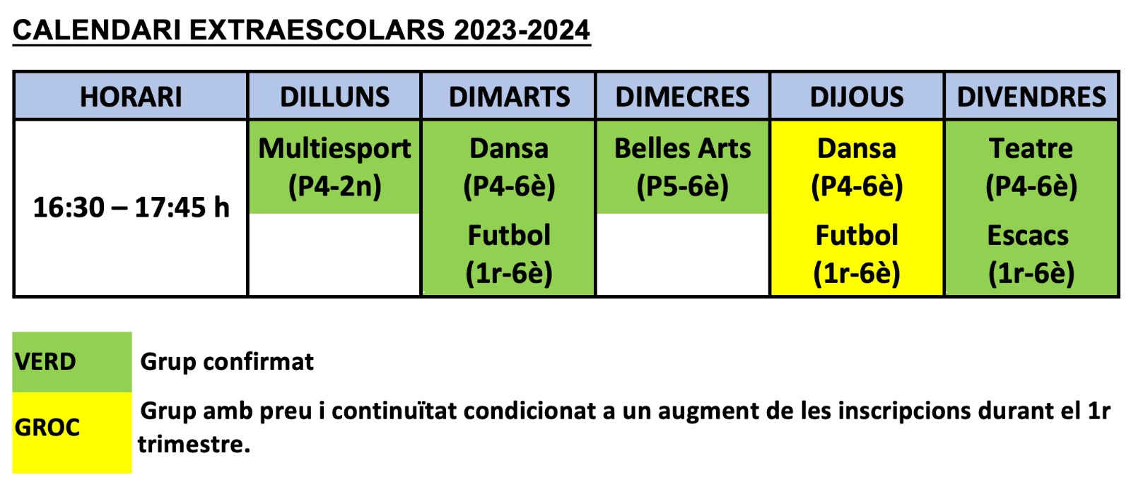 Novetats Calendari Extraescolars 2023-2024 - AFA Ribatallada Novetats Calendari Extraescolars 2023-2024 - AFA Ribatallada